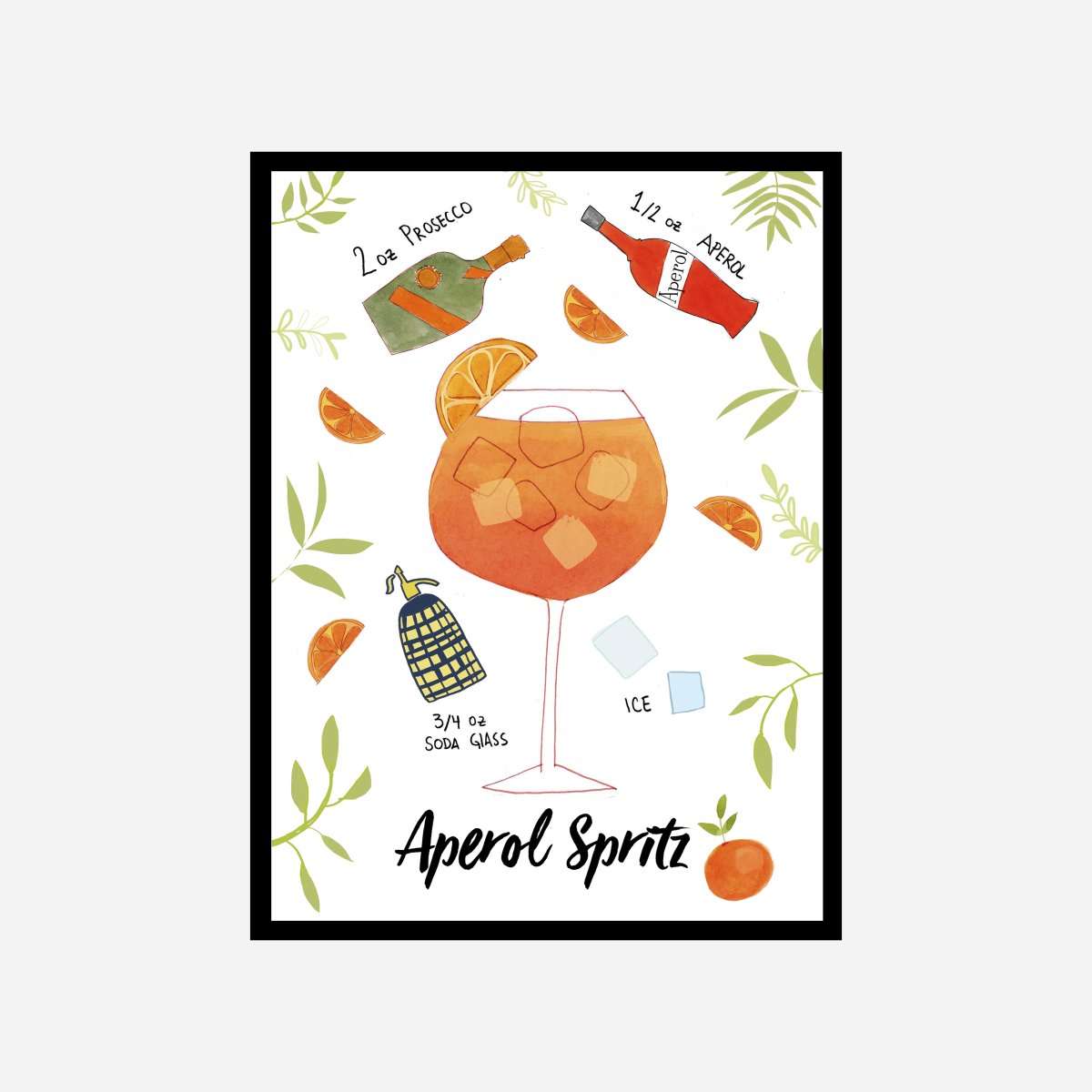 Aperol Spritz Recipe Art Print