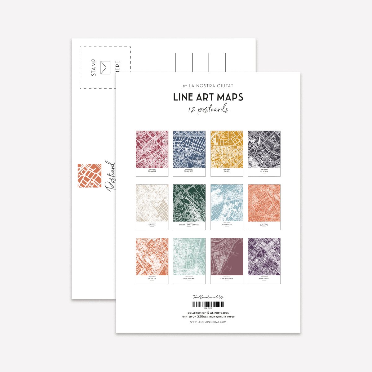 Line Art Maps Barrios Bcn Postcard Pack